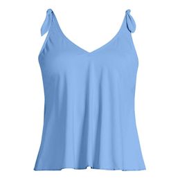 LANDS' END Tankini-Top mit geknoteten Tr&auml;gern und Flattersaum f&uuml;r Damen in Lang-Gr&ouml;&szlig;e, Damen, size: regular, Blau, Elasthan/Nylon-Mischung, by Lands' End