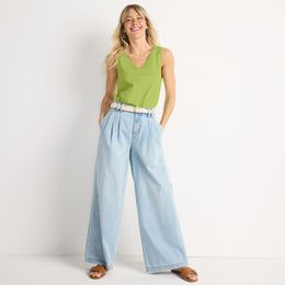 LANDS' END Leichte Bundfalten-Jeans mit weitem Bein f&uuml;r Damen in Petite-Gr&ouml;&szlig;e, Damen, size: petite, Blau, Baumwolle, by Lands' End