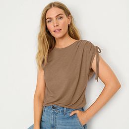 LANDS' END Leinenmix-Shirt mit geraffter Schulter f&uuml;r Damen, Damen, size: regular, Braun, Leinen/Viskose, by Lands' End