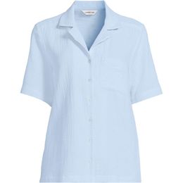 LANDS' END Kurz&auml;rmelige Musselin-Bluse in Plus-Gr&ouml;&szlig;e, Damen, size: plus, Blau, Baumwolle, by Lands' End
