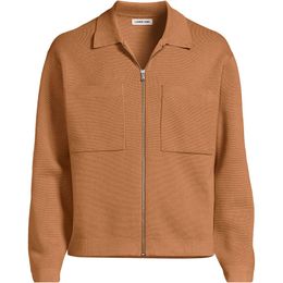 LANDS' END Feinstrick-Cardigan mit Rei&szlig;verschluss f&uuml;r Herren, Herren, size: regular, Braun, Baumwolle, by Lands' End