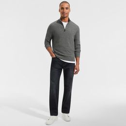 LANDS' END Kaschmir-Pullover mit Rei&szlig;verschluss, Herren, size: regular, Grau, Kaschmir, by Lands' End