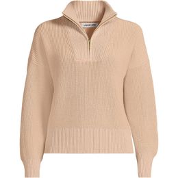 LANDS' END Stehkragenpullover mit Rei&szlig;verschluss DRIFTER f&uuml;r Damen in Petite-Gr&ouml;&szlig;e, Damen, size: petite, Elfenbein, Baumwolle, by Lands' End