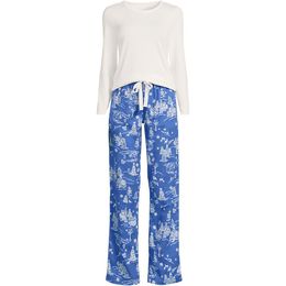 LANDS' END Pyjama-Set mit Flanellhose f&uuml;r Damen, Damen, size: regular, Blau, Baumwolle/Baumwoll-Mischung/Viskose-Mischung, by Lands' End
