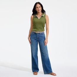 LANDS' END Recover Jeans High Waist mit weitem Bein in Petite-Gr&ouml;&szlig;e, Damen, size: petite, Blau, by Lands' End