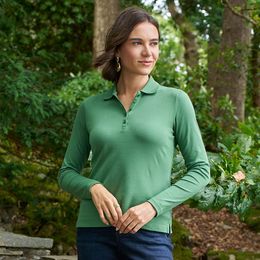 LANDS' END Supima-Poloshirt mit langen &Auml;rmeln f&uuml;r Damen in Petite-Gr&ouml;&szlig;e, Damen, size: petite, Gr&uuml;n, Baumwolle, by Lands' End