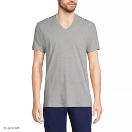 LANDS' END Kurzarm-Shirt mit V-Ausschnitt f&uuml;r Herren (3er-Set), Herren, size: regular, Grau, Baumwolle, by Lands' End