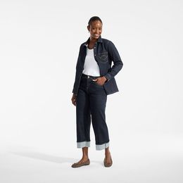 LANDS' END Lands' End x Lulu Guinness Weite Jeans mit Umschlag f&uuml;r Damen in Petite-Gr&ouml;&szlig;e, Damen, size: petite, Blau, Baumwolle/Baumwoll-Mischung, by Lands' End