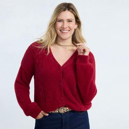 LANDS' END Zopfmuster-Cardigan aus Wimperngarn f&uuml;r Damen, Damen, size: regular, Rot, Nylon, by Lands' End