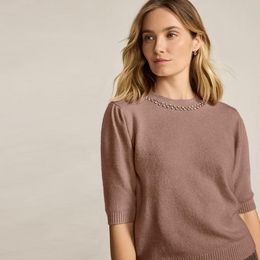 LANDS' END Kurzarm-Pullover Wool Touch mit Strassverzierung f&uuml;r Damen in Petite-Gr&ouml;&szlig;e, Damen, size: petite, Braun, Wolle/Polyester/Viskose, by Lands' End