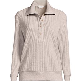 LANDS' END Waffelstrick-Pullover mit gekn&ouml;pftem Kragen, Damen, size: regular, Grau, Baumwoll-Mischung/Polyester-Mischung, by Lands' End