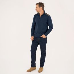 LANDS' END Harris Tweed Rippstrick-Pullover mit Rei&szlig;verschluss, Damen, size: regular, Blau, Baumwolle/Polyester/Baumwoll-Mischung, by Lands' End