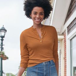 Henley-Shirt mit langen &Auml;rmeln f&uuml;r Damen, Damen, size: regular, Orange, Viskose, by Lands' End