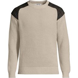 LANDS' END Harris Tweed Strickpullover mit Tweed-Patches, Damen, size: regular, Beige, Baumwolle, by Lands' End