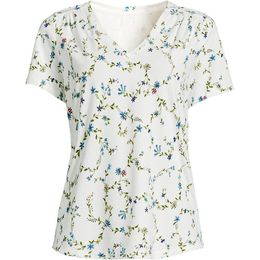 LANDS' END Baumwoll-Modal-Shirt mit V-Ausschnitt und Spitzenbesatz, Damen, size: regular, Elfenbein, Elasthan/Baumwoll-Mischung/Baumwolle Modal, by Lands' End