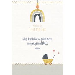Gl&uuml;ckwunschkarte zur Geburt - Alles Gute f&uuml;r Eltern und Kind (6 St&uuml;ck)