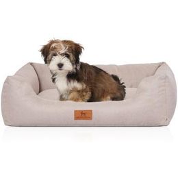 Knuffelwuff Hundebett Emma aus Velours mit feinem Handwebcharakter in Pastellfarben beige S