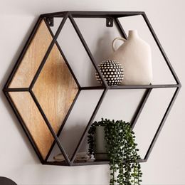 Wandregal FineBuy H&auml;ngeregal 60x52x20 cm Massivholz Metall Regal Sechseckig