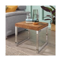 FineBuy Couchtisch quadratisch 45cm Sheesham Massivholz Wohnzimmertisch Beistelltisch