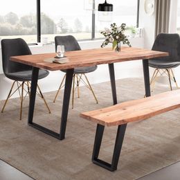 Esstisch FineBuy Esszimmertisch 120 cm Akazie Massivholz Baumkante K&uuml;chentisch