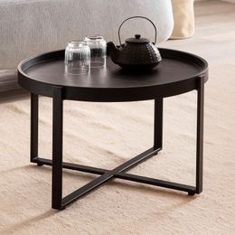 Couchtisch FineBuy Sofatisch Massivholz Schwarz 60x60x35 cm Wohnzimmertisch Rund