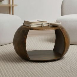 FineBuy Couchtisch Mango Massivholz rund 60 cm Wohnzimmertisch Ablagefach Landhaus