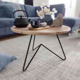 FineBuy Couchtisch Akazie Massivholz rund 60cm Wohnzimmertisch Metallgestell