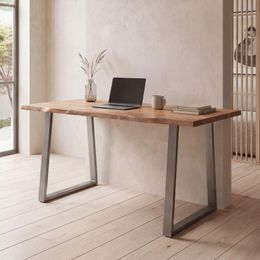 Schreibtisch FineBuy B&uuml;rotisch 120 cm Akazie Massivholz Computertisch Baumkante
