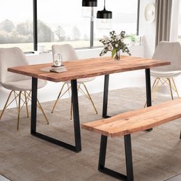 Esszimmertisch FineBuy Esstisch 120 cm Akazie Massivholz K&uuml;chentisch Baumkante