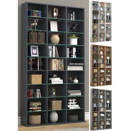 Vcm Holz CD DVD Standregal B&uuml;cherregal Raumteiler Deko Regal Glas Zilas XL