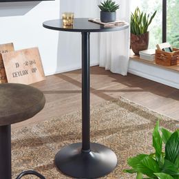FineBuy Bartisch Schwarz Stehtisch &Oslash; 60 cm Metall / Holz Bistrotisch Rund Tisch