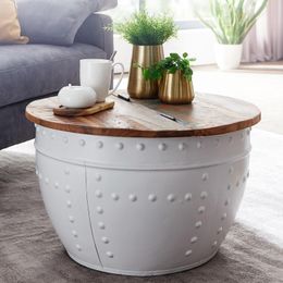 FineBuy Couchtisch Mango Massivholz &Oslash;60cm Wohnzimmertisch Sofatisch Stauraum