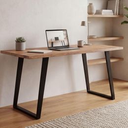 Schreibtisch FineBuy 120 cm Akazie Massivholz B&uuml;rotisch Computertisch Baumkante