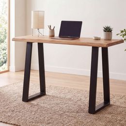 Schreibtisch FineBuy B&uuml;rotisch 118 cm Akazie Massivholz Laptoptisch Baumkante