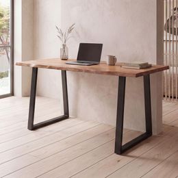 Schreibtisch FineBuy B&uuml;rotisch 120 cm Akazie Massivholz Computertisch Baumkante