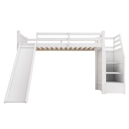 Komhtom Hochbett, Wei&szlig;, Holz, Mode, 1-Sitzer, 90x200 cm, Kinderzimmer & Jugendzimmer, Kinderm&ouml;bel, Kinderbetten, Hochbetten