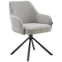 CARRYHOME Armlehnstuhl, Schwarz, Hellgrau, Metall, Textil, konisch, 62x86x65 cm, Sitzfl&auml;che 360&deg; drehbar, automatische R&uuml;ckholfunktion, Esszimmer, St&uuml;hle, Esszimmerst&uuml;hle, Armlehnenst&uuml;hle