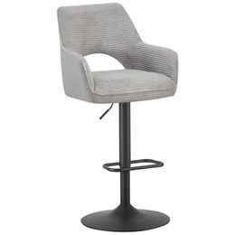 Hom&acute;in Hom`in Barhocker, Schwarz, Hellgrau, Metall, Textil, Drehkreuz, S&auml;ule, 56x102-123x57 cm, Sitzfl&auml;che 360&deg; drehbar, inklusive Armlehnen, Esszimmer, Barm&ouml;bel, Barhocker
