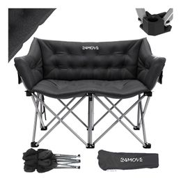 24MOVE&reg; Campingsofa Faltstuhl mit Seitentasche Outdoor Klappstuhl, faltbar max. 300kg, schwarz