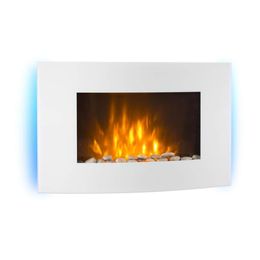 Klarstein Lausanne Elektrischer Kamin 1000 oder 2000 Watt 7 verschiedene Hintergrundfarben aus Glas Wei&szlig;