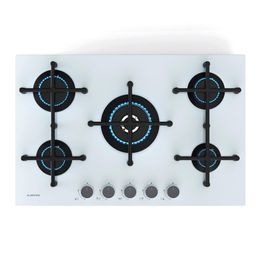 Klarstein Illuminosa 5 Gaskochfeld 5-flammig Sabaf-Brenner Glaskeramik Wei&szlig; 5