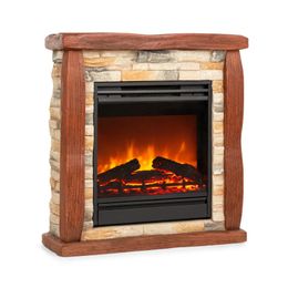 Klarstein Lienz Elektrischer Kamin 1800W Steindekor Polystone Fernbedienung Steinoptik/Rotbraun