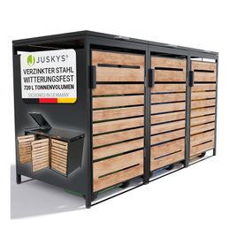 Juskys&reg; M&uuml;lltonnenbox Arel 3er - Metall Gartenbox f&uuml;r M&uuml;lltonnen - Aufbewahrungsbox Anthrazit in Holzoptik