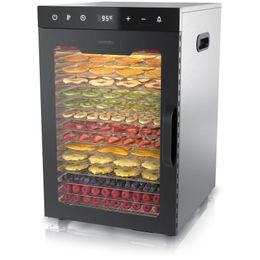 arendo D&ouml;rrautomat, Edelstahl, 16 F&auml;cher, Temperaturregler 30&deg;-90&deg;C, D&ouml;rrger&auml;t, Dehydrator, schwarz/silber