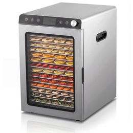 arendo D&ouml;rrautomat, Edelstahl, 16 F&auml;cher, Temperaturregler 30&deg;-85&deg;C, D&ouml;rrger&auml;t, Dehydrator, edelstahlfarben