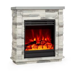 Klarstein Lienz Elektrischer Kamin 1800W Steindekor Polystone Fernbedienung Steinoptik/Hellgrau