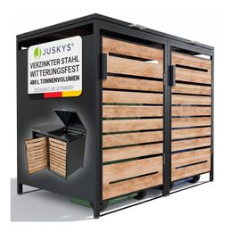 Juskys&reg; M&uuml;lltonnenbox Arel 2er - Metall Gartenbox f&uuml;r M&uuml;lltonnen - Aufbewahrungsbox Anthrazit in Holzoptik