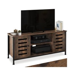 TecTake&reg; TV-Board, Industrial Style, offenes Fach, 2 Stauf&auml;cher mit Magnett&uuml;ren, verstellbarer Einlegeboden, 2 Kabelaussparungen, 110 x 41,5 x 50,5 cm