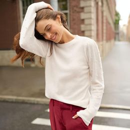 LANDS' END Pullover mit Perlen&auml;rmeln f&uuml;r Damen in Petite-Gr&ouml;&szlig;e, Damen, size: petite, Elfenbein, by Lands' End