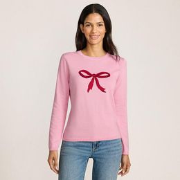 LANDS' END Feinstrick-Weihnachtspullover Schleife f&uuml;r Damen, Damen, size: regular, Pink, Baumwolle/Polyester/Metall, by Lands' End